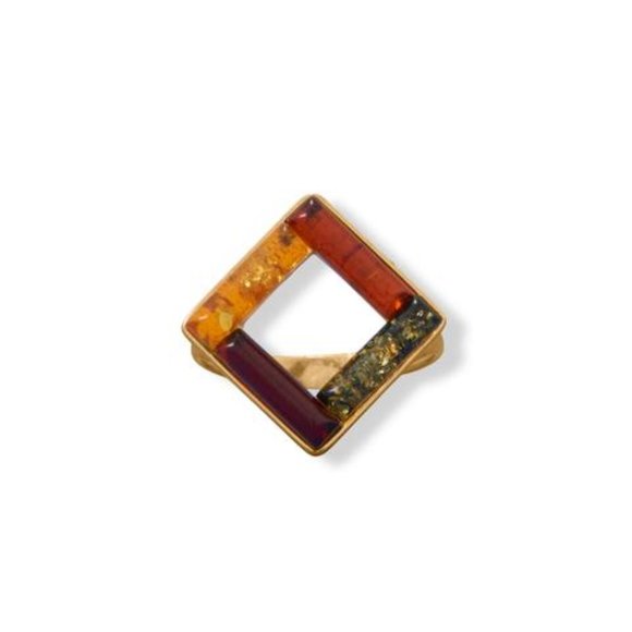 Jewelry | 24 Karat Gold Plated Square Amber Ring | Poshmark